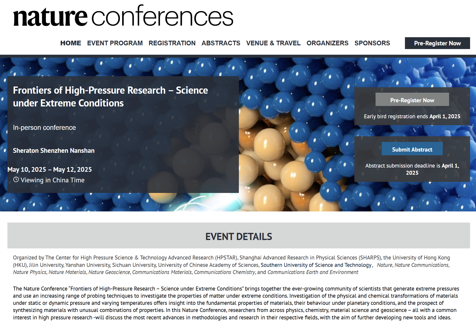 Nature Conference | 高压前沿研究-极端条件下的物质科学（第二轮通知）_上海前瞻物质科学研究院